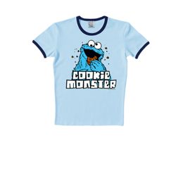 T-Shirt logoshirt "Cookie Monster", Herren, Gr. L, wei&szlig;, 100% Baumwolle, bedruckt, normal, Rundhals, Shirts T-Shirt, mit farblich abgesetzten B&uuml;ndchen