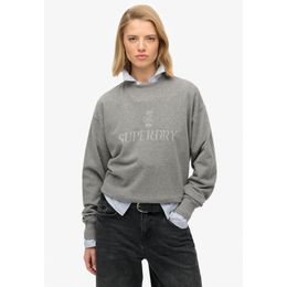 Sweatshirt Superdry "BRITISH DESIGN RELAXED CREW", Damen, Gr. L, charcoal marl, Sweatware, Obermaterial: 100% Seide, meliert, relaxed fit, Rundhals, Sweatshirts