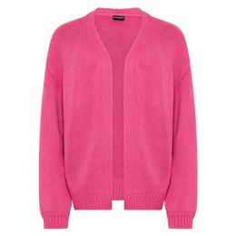 Strickjacke Bruno Banani "Cardigan, Strickjacke in offener weiter Form", Mädchen, Gr. 128/134, pink meliert, Grobstrick, Obermaterial: 100% Polyacryl, unifarben, Basic hüftbedeckend, V-Ausschnitt, weit Rippbündchen, Strickjacken, NEU: Bruno Banani für TEENS Lockerer, weicher Strick