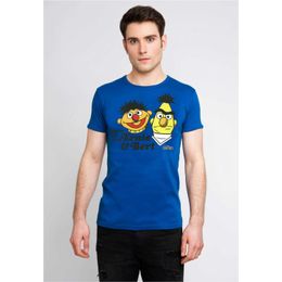 T-Shirt logoshirt "Ernie und Bert", Herren, Gr. S, blau, 100% Baumwolle, bedruckt, normal, Rundhals, Shirts T-Shirt, mit witzigem Print