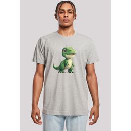 T-Shirt F4NT4STIC "Süßer grüner Dino", Herren, Gr. 4XL, grau (erdgrau), Obermaterial: 100% Baumwolle, regular fit, Rundhals, ohne Bündchen, Shirts, Premium Qualität