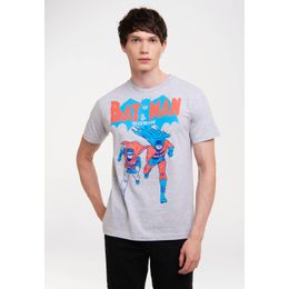 T-Shirt logoshirt "BATMAN AND ROBIN", Herren, Gr. M, grau, 100% Baumwolle, bedruckt, meliert, normal, Rundhals, Shirts T-Shirt, mit coolem Frontprint
