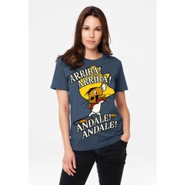 T-Shirt logoshirt "Looney Tunes - Speedy Gonzales", Damen, Gr. M, blau, 100% Baumwolle, bedruckt, normal, Rundhals, Shirts T-Shirt, mit lizenziertem Print
