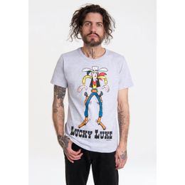 T-Shirt logoshirt "Lucky Luke", Damen, Gr. S, grau (grau, meliert), 95% Baumwolle, 5% Elasthan, bedruckt, normal, Rundhals, Shirts T-Shirt, mit lizenziertem Print