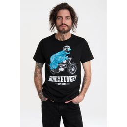 T-Shirt logoshirt "Sesamstraße - Krümelmonster Motorrad", Herren, Gr. L, schwarz, 100% Baumwolle, bedruckt, normal, Rundhals, Shirts, mit lizenziertem Print