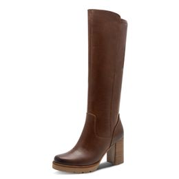 Marco Tozzi Damen Stiefel, Gr. 40cognac, Lederimitat, unifarben, used, Schuhe, Blockabsatz, Langschaftstiefel in veganer Verarbeitung