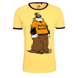 T-Shirt logoshirt "Popeye - Brutus Party Animal", Herren, Gr. L, gelb (gelb, braun), 100% Baumwolle, unifarben, normal, Rundhals, Shirts, mit trendigem Comic-Print