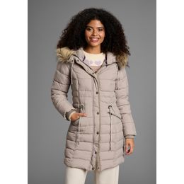 Steppjacke Kangaroos, Damen, Gr. 32, grau (taupe), Web, Obermaterial: 100% Polyester. Besatz: 80% Polyacryl, 20% Polyester. Futter: 100% Polyester. Wattierung: 100% Polyester, kontrastfarbene Details, unifarben, figurbetont Po-bedeckend, Rippbündchen, Jacken, figurbetonter Schnitt, mit Reißverschlusstaschen, Topseller