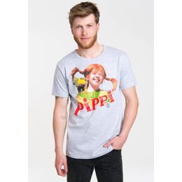 T-Shirt logoshirt "Pippi Langstrumpf - &Auml;ffchen Herr Nilsson", Damen, Gr. XXL, grau, 95% Baumwolle, 5% Viskose, bedruckt, normal, Rundhals, Shirts T-Shirt, mit coolem Frontprint