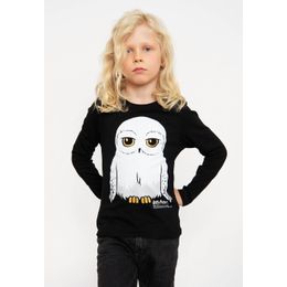 Langarmshirt logoshirt "Harry Potter - Hedwig", Mädchen, Gr. 128, schwarz, 100% Baumwolle, unifarben, normal, Rundhals, Shirts, mit coolem Print