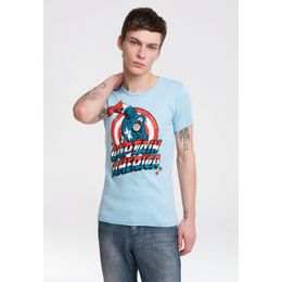 T-Shirt logoshirt "Captain America", Herren, Gr. XS, blau, 100% Baumwolle, bedruckt, normal, Rundhals, Shirts T-Shirt, mit Retro-Frontprint