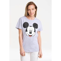 T-Shirt logoshirt "Disney - Mickey Mouse Gesicht", Damen, Gr. L, grau (grau, meliert), 92% Baumwolle, 8% Elasthan, bedruckt, meliert, normal, Rundhals, Shirts T-Shirt, mit lizenziertem Print