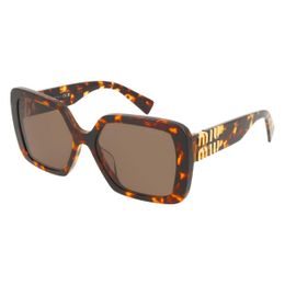 Miu Miu MU10YS | Damen-Sonnenbrille | Fassung: Vollrand, Quadratisch, Acetat, Gelb Havanna | Glasfarbe: Braun