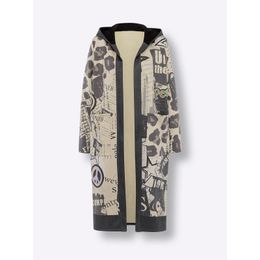 Heine Witt Damen Shirtjacke mit Kapuze, sand-schwarz-bedruckt, Gr&ouml;&szlig;e 36