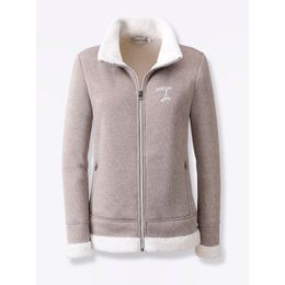 WITT Damen Fleecejacke mit Stehkragen, taupe-meliert, Gr&ouml;&szlig;e 46