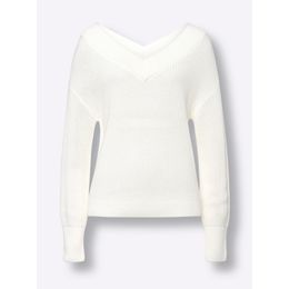 Heine Witt Damen V-Ausschnitt-Pullover mit &uuml;berschnittener Schulter, ecru, Gr&ouml;&szlig;e 50