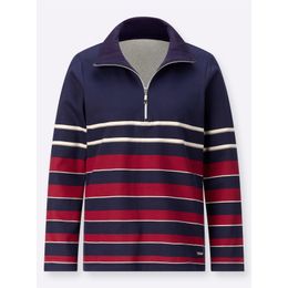 WITT Damen Sweatshirt mit Troyerkragen, geringelt, marine-kirsche-geringelt, Gr&ouml;&szlig;e 38