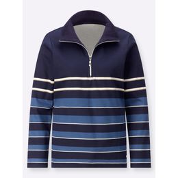 WITT Damen Sweatshirt mit Troyerkragen, geringelt, marine-jeansblau-geringelt, Gr&ouml;&szlig;e 36