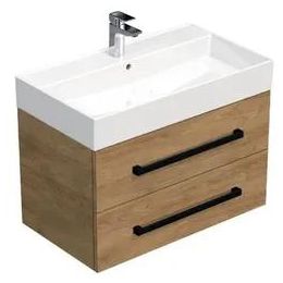 SAT Cube Way Badezimmerschrank mit Waschbecken 80x71x46 cm Hickory-Eiche matt CUBE46C803DHSAT