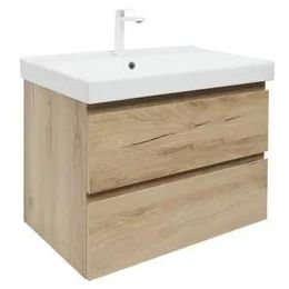 Badezimmerschrank 2 Schubladen mit Waschbecken SAT B-Way 79x50x45 cm Eiche matt BWAY280OAKU1BBI
