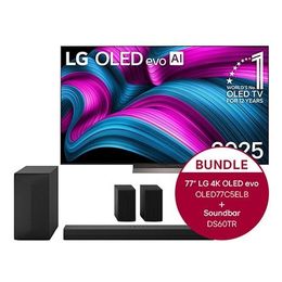 Schwarz LG 77&Prime; OLED evo AI C5E 4K Smart TV 2025 + 5.1Kanal Home Theater Soundbar DS60TR mit SurroundSound und hinteren Lautsprechern OLED77C5ELB.DS60TR