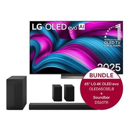 Schwarz LG 65&Prime; OLED evo AI C5E 4K Smart TV 2025 + 5.1Kanal Home Theater Soundbar DS60TR mit SurroundSound und hinteren Lautsprechern OLED65C5ELB.DS60TR
