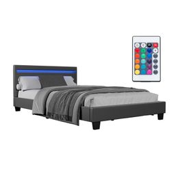 Juskys Polsterbett Paris 120 x 200 cm – Bett mit LED-Beleuchtung, Lattenrost & Kopfteil - Grau