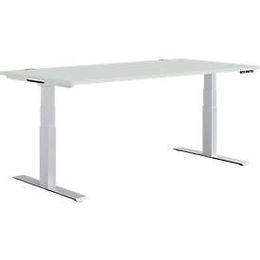 Schäfer Shop Schäfer Shop Genius Schreibtisch MODENA FLEX, elektrisch höhenverstellbar, Rechteck, T-Fuß, B 1600 x T 800 mm, lichtgrau/weißalu + Memorypanel