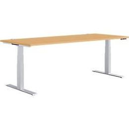Schäfer Shop Schäfer Shop Genius Schreibtisch MODENA FLEX, elektrisch höhenverstellbar, Rechteck, T-Fuß, B 1800 x T 800 mm, Buche/weißalu