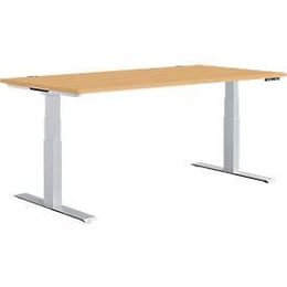 Schäfer Shop Schäfer Shop Genius Schreibtisch MODENA FLEX, elektrisch höhenverstellbar, Rechteck, T-Fuß, B 1600 x T 800 mm, Ahorn/weißalu