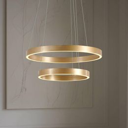 LUCANDE LED-Hängeleuchte Yonam, Ø 60 cm, 2-flg., gold, CCT