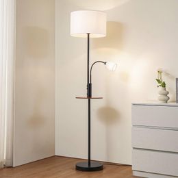 LINDBY Stehlampe Aovan, schwarz, Ablage, USB-Anschluss