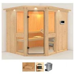 Sauna Karibu "Aline 3", beige (naturbelassen), Saunaofen, externe Steuerung, 9 kW, Saunen, Ofen 9 KW externe Strg easy