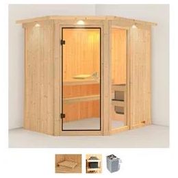 Sauna Karibu "Frigga 1", beige (naturbelassen), Saunaofen, integrierte Steuerung, 9 kW, Saunen, Ofen 9 kW integr. Strg