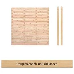 Zaun Bm Massivholz "Kurt Set 1", beige (ohne), H:180cm, Holzwerkstoff, Zaunelemente, 1 Zaunelement 180 x 180cm, 2 Pfosten, Kopf gerundet, L&auml;nge 190cm