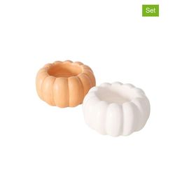 Boltze 2er-Set: Teelichthalter "Pumpky" in Weiß/ Orange - (H)4 x Ø 8 cm - 60% | Kerzen-vasen