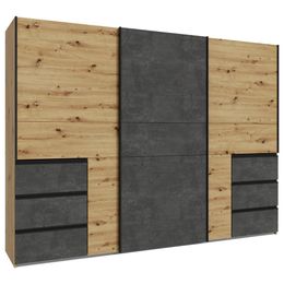 CARRYHOME Schwebet&uuml;renschrank, Dunkelgrau, Eiche Artisan, Holzwerkstoff, 3 F&auml;cher, 6 Schublade(n) Schubladen, 270x200x61 cm, Typenauswahl, in verschiedenen Gr&ouml;&szlig;en erh&auml;ltlich, Holzdekoren erh&auml;ltlich, Schlafzimmer, Kleiderschr&auml;nke, Schwebet&uuml;renschr&auml;nke