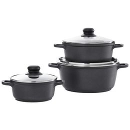 Homeware Profession. Kochtopfset Turin, Klar, Schwarz, Metall, Kunststoff, Glas, 3-teilig, 20 cm,24 cm, 2 L,3,9 L,1,25 L, rund, Lfgb, Kochen, T&ouml;pfe, Topfsets