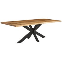 Linea Natura Esstisch, Eiche, Holz, Eiche, massiv, rechteckig, X-Form, 100x76x200 cm, Esszimmer, Tische, Esstische, Baumkantentische
