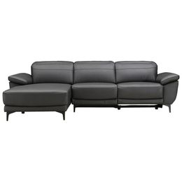 Xora Ecksofa, Schwarz, Textil, Leder, Echtleder, Kombination Echtleder/Lederlook, B&uuml;ffelleder, 3-Sitzer, Ottomane links, L-Form, 269x164 cm, seitenverkehrt erh&auml;ltlich, R&uuml;cken echt, motorische Relaxfunktion, Wohnzimmer, Sofas & Couches, Wohnlandschaften, Ecksofas