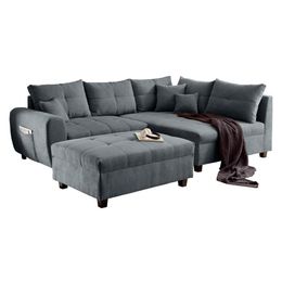Mid.you Ecksofa, Anthrazit, Textil, Ottomane rechts, L-Form, 248x176 cm, seitenverkehrt erh&auml;ltlich, R&uuml;cken echt, Wohnzimmer, Sofas & Couches, Wohnlandschaften, Ecksofas