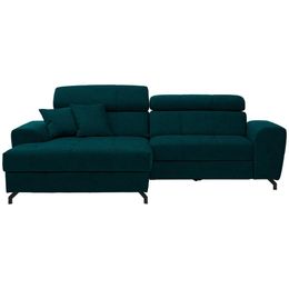 CARRYHOME Ecksofa, Petrol, Textil, 3-Sitzer, F&uuml;llung: Schaumstoff, Ottomane links, L-Form, 267x181 cm, Stoffauswahl, Liegefunktion, seitenverkehrt erh&auml;ltlich, R&uuml;cken echt, Wohnzimmer, Sofas & Couches, Wohnlandschaften, Ecksofas