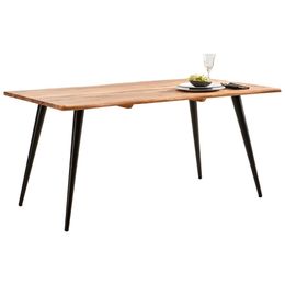 CARRYHOME Esstisch, Schwarz, Akazie, Holz, Metall, Akazie, massiv, rechteckig, rund, 90x76x160 cm, Esszimmer, Tische, Esstische, Baumkantentische