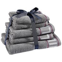 Tommy Hilfiger Frottierset Degree, Grau, Textil, 5-teilig, Uni, Badtextilien, Handtuch-Sets