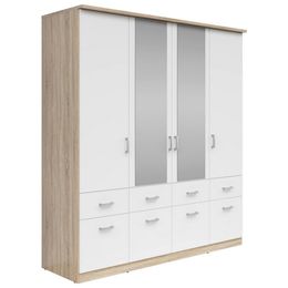 Boxxx Kleiderschrank, Wei&szlig;, Sonoma Eiche, Kunststoff, 4 F&auml;cher, 8 Schublade(n) Schubladen, 181x199x58 cm, FSC Mix, Typenauswahl, in verschiedenen Gr&ouml;&szlig;en erh&auml;ltlich, Schlafzimmer, Kleiderschr&auml;nke, Dreht&uuml;renschr&auml;nke