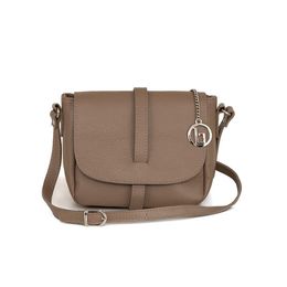 Lia Biassoni Leder-Umhängetasche "Mella" in Taupe - (B)24 x (H)20 x (T)9 cm - 72% | Damen-taschen