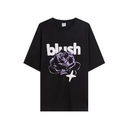 Bershka T-Shirt 'ROSE BLUSH' Herren Gr&ouml;&szlig;e XS lavendel / schwarz / wei&szlig;