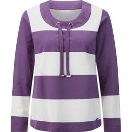 CR&Eacute;ATION L Damen Sweatshirt mit Rundhals und Tunnelzug lila-ecru-geringelt Gr&ouml;&szlig;e 36