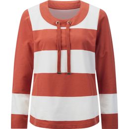 CR&Eacute;ATION L Damen Sweatshirt mit Rundhals und Tunnelzug terra-ecru-geringelt Gr&ouml;&szlig;e 44