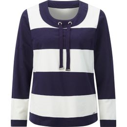 CR&Eacute;ATION L Damen Sweatshirt mit Rundhals und Tunnelzug marine-ecru-geringelt Gr&ouml;&szlig;e 42